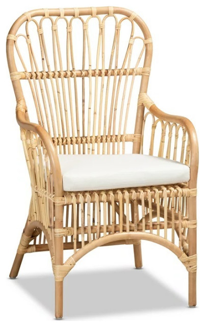 Contemporary Accent Chair with Natural Rattan Frame and White Cotton ...