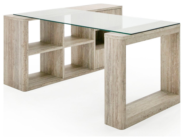 Nova Domus Roma Modern Glass, Travertine Reversible Desk - Rustic ...