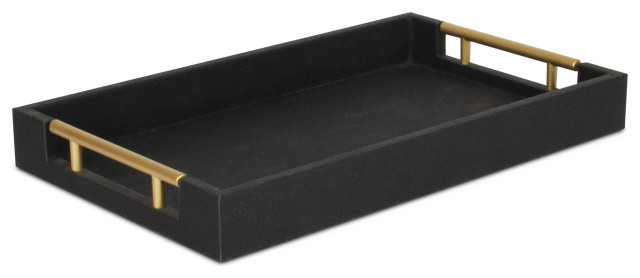 Black Faux Shagreen Tray with Handles - Contemporary - Serving Trays ...