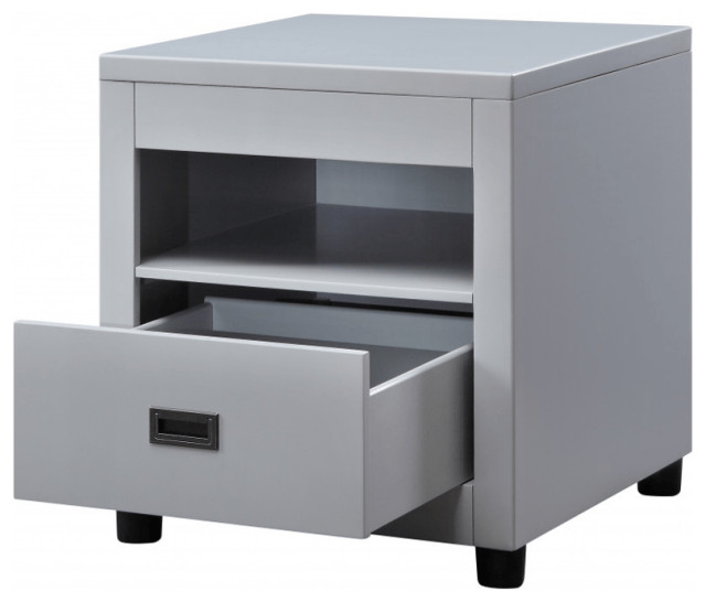 24" Dove Gray Square End Table With Drawer And Shelf - Transitional ...