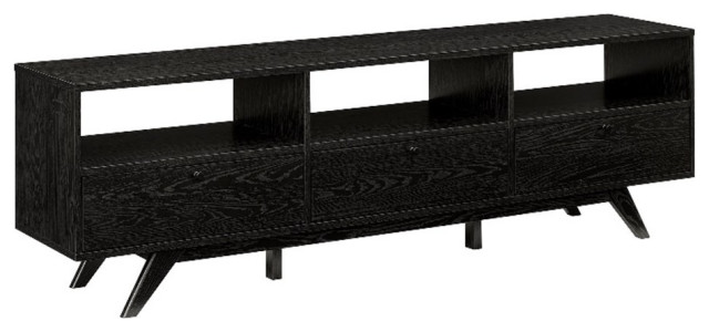 70" MCM Wood TV Stand with 3 Closed Storage and Open Storage - Black ...