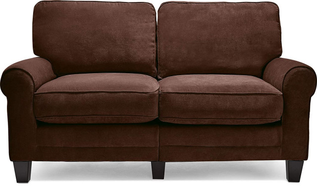 Traditional Loveseat, Cushioned Seat and Pillowed Back With Rounded ...