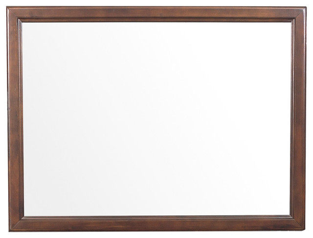 Wooden Square Mirror With Molded Details And Dual Texture, Brown ...