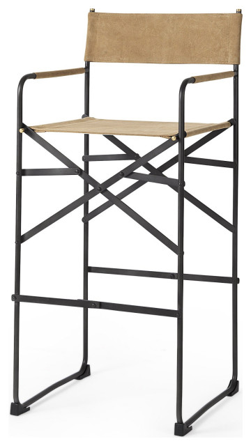 Tan Leather Director's Chair Bar Stool - Industrial - Bar Stools And ...