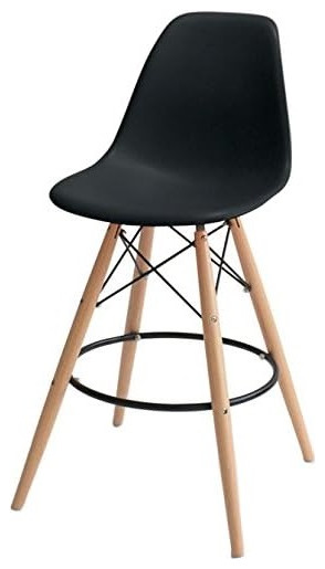 Modern Molded Plastic Bar Stool with Natural Wood Eiffel Legs and ...