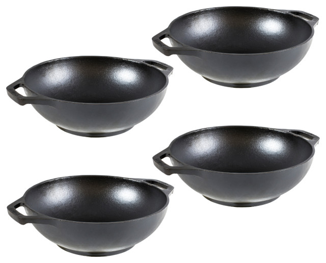 Lodge Cast Iron 9 Inch Mini Wok, Set of 4 - Contemporary - Woks And ...