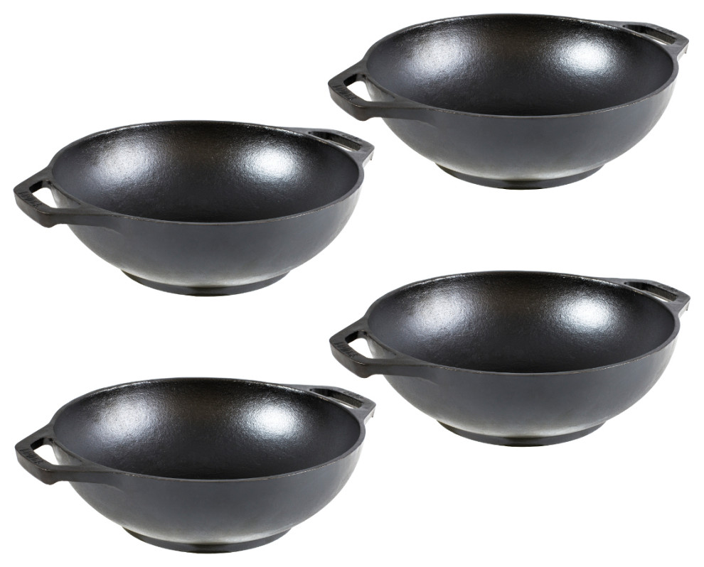 Lodge Cast Iron 9 Inch Mini Wok, Set of 4 - Contemporary - Woks And ...