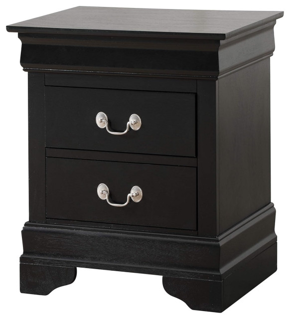 Traditional Nightstand, 2 Storage Drawers With Antique Pull Handles ...