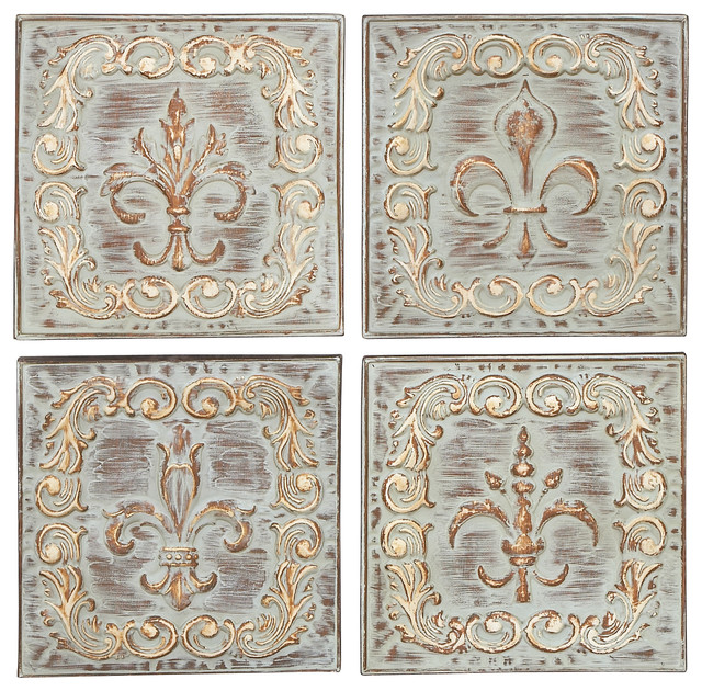 Rustic Green Metal Wall Decor Set 52730, S/4 16"H, 16"W - French ...