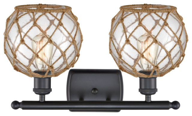 Ballston Farmhouse Rope 2 Light Bathroom Vanity Light, Matte Black ...