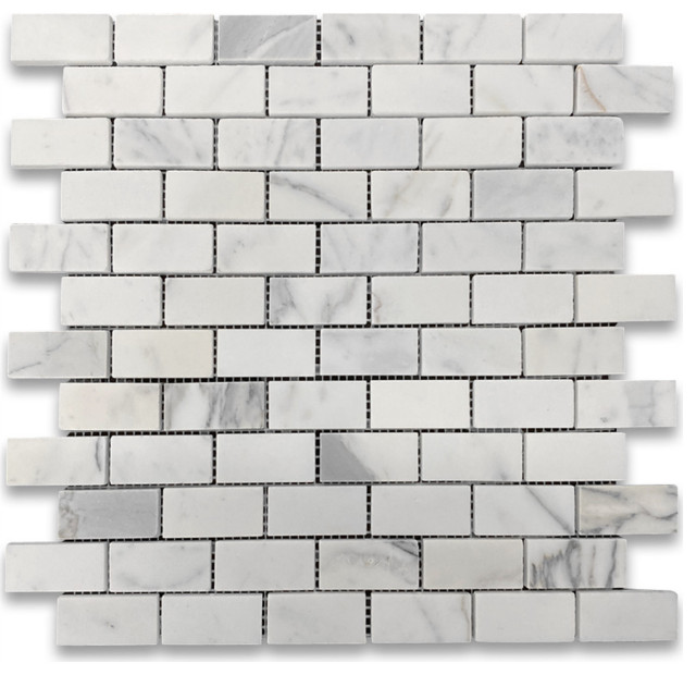 1x2 Brick Offset Subway Mosaic Statuary White Marble Tile Honed, 1 ...