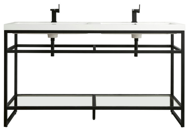 Boston 63" Sink Console (Double Basins) Black w/White Composite Top ...