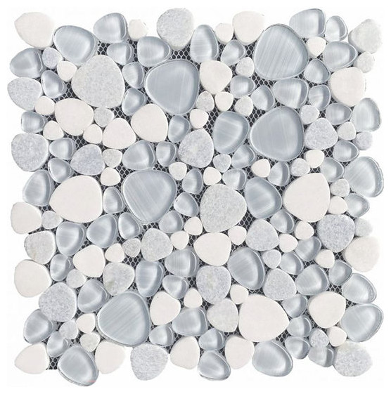 Mosaic Marble and Glass Tile, Pebble Look - Contemporary - Mosaic Tile ...