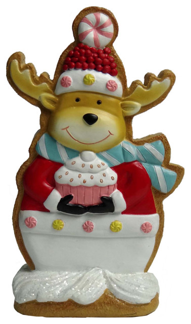 7" Standing Reindeer Gingerbread Cookie With Cupcake - Modern - Holiday ...