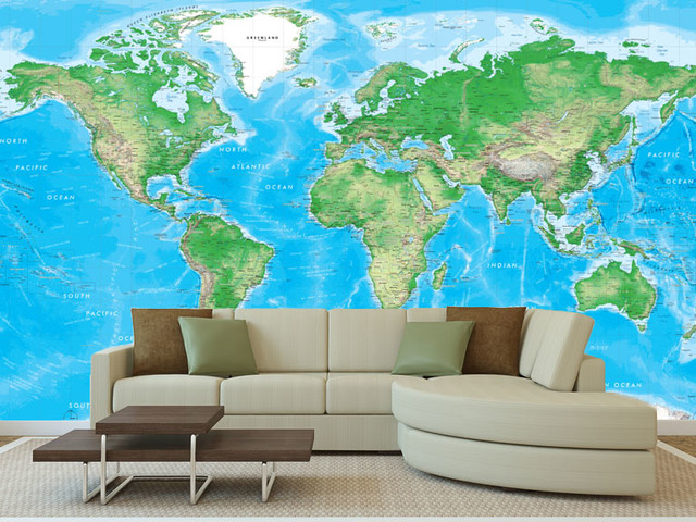 World Physical Map Mural, Peel and Stick, 8-Panel, 142"x96", 142"x96 ...
