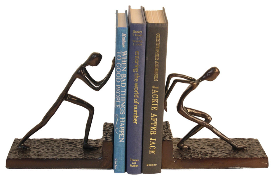 2-Piece Men Pushing Metal Bookend Set - Contemporary - Bookends - by ...