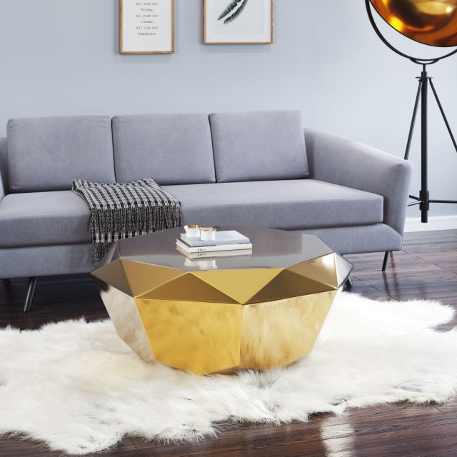 Diamond Coffee Table Gold, Geomtric Shaped Gem Cocktail Table ...