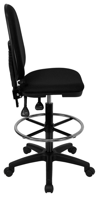 Mid-Back Black Fabric Drafting Chair with Adjustable Lumbar Support, 22 ...
