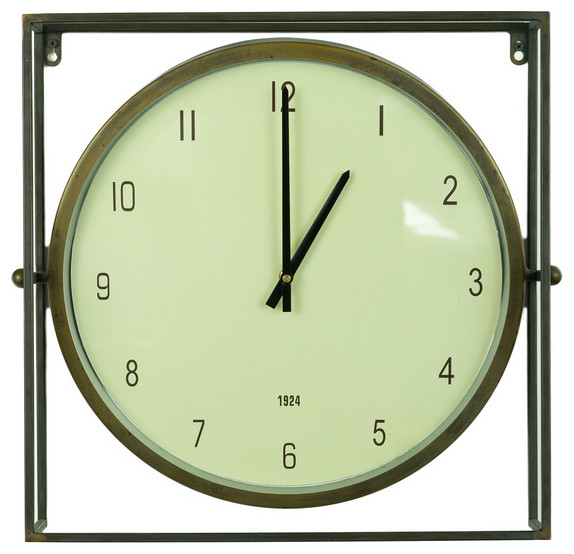Round Clock with Square Metal Frame - Industrial - Desk And Mantel ...