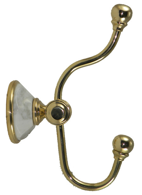 Double Robe Hook with Arabescato Marble Accents - Traditional - Robe ...