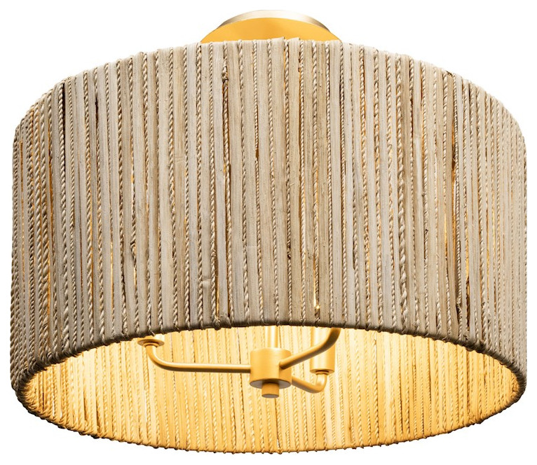 Varaluz Jacob's Ladder 3 Light Semi Flush Gold/Rattan/Abaca Rope ...