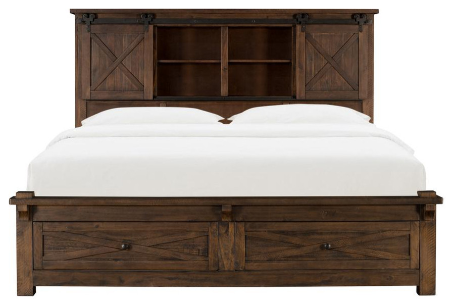 Sun Valley Queen Storage Bed With Integrated Bench, Rustic Timber ...