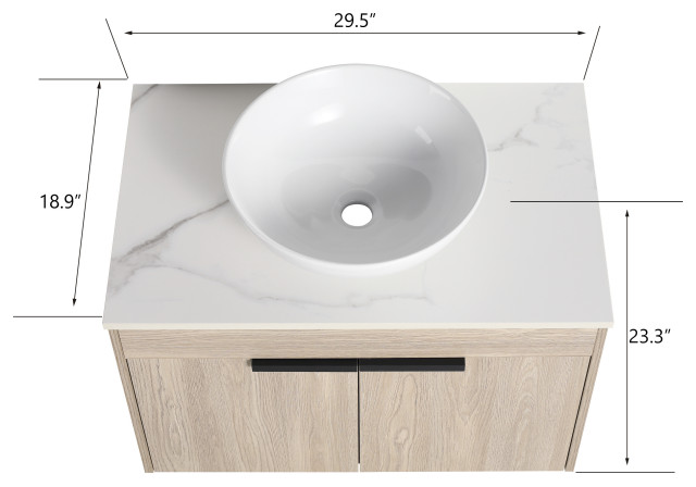 TATEUS 30" Modern Float Bathroom Vanity Set Wall Mounted White Oak ...