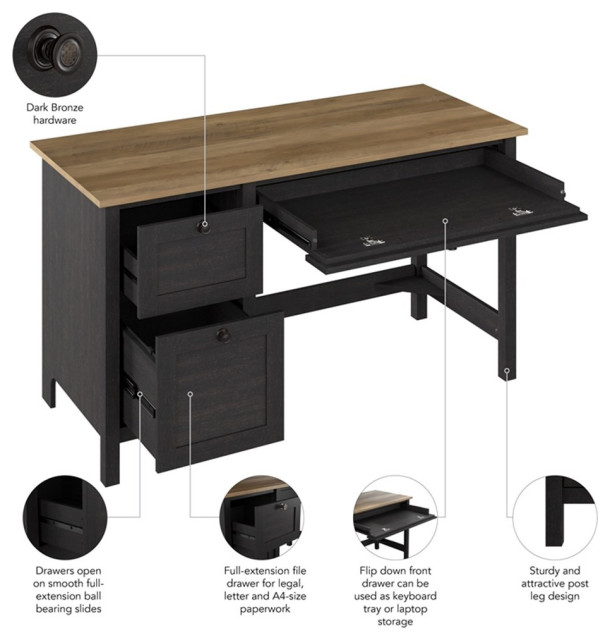 Pemberly Row 54W Computer Desk with Drawers in Vintage Black and ...