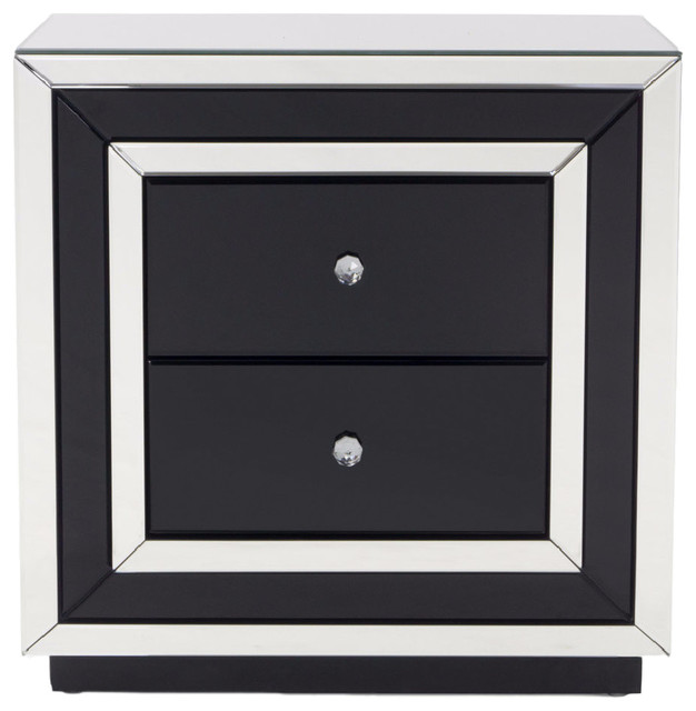 Modern Malibu Side Table Clear Smoked Black Mirrored Finish 2 Drawers ...