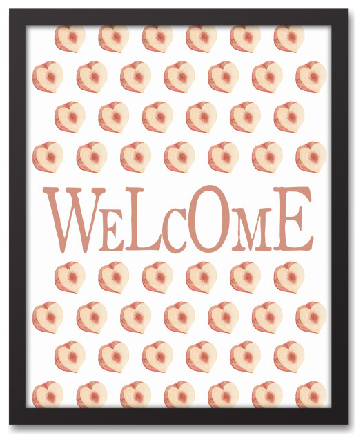 Welcome Peach Caps Framed Canvas 16x20 Black Framed Canvas, 16x20 - Contemporary - Prints And ...