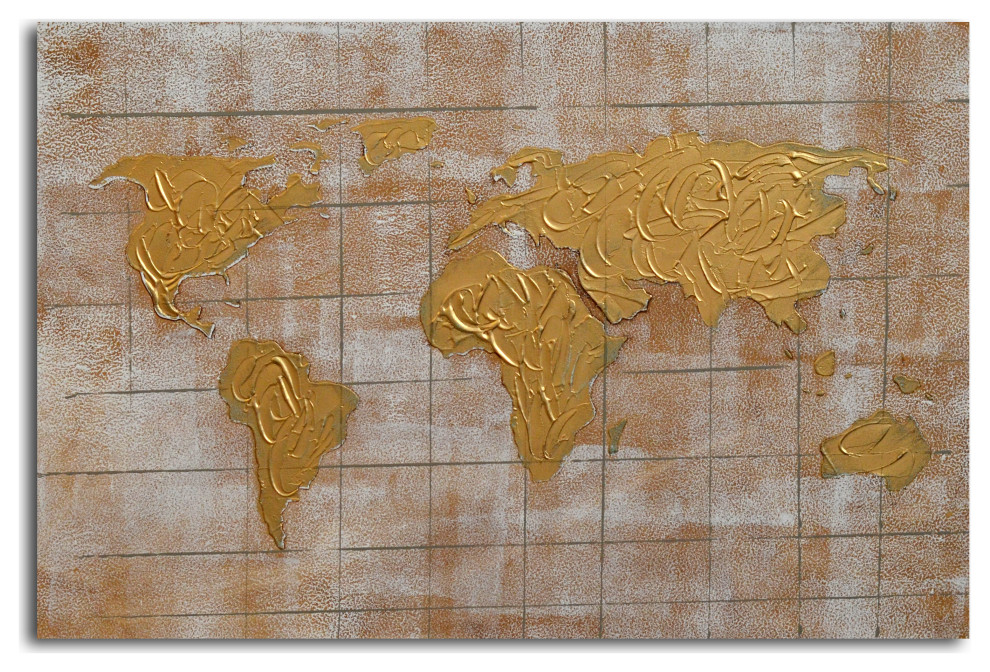 Bronzed Pangea Hand Painted Canvas Wall Art - Contemporary - Paintings ...