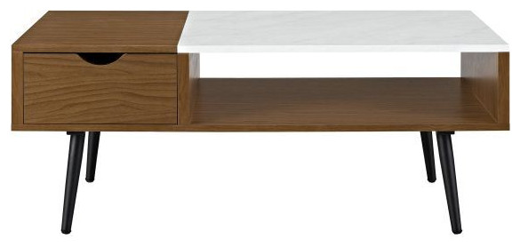 Walker Edison Mid Century Faux Marble Coffee Table, Acorn - Midcentury ...