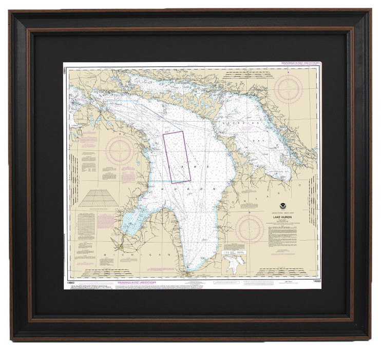 Poster Size Framed Nautical Chart, Lake Huron - Traditional - Prints ...