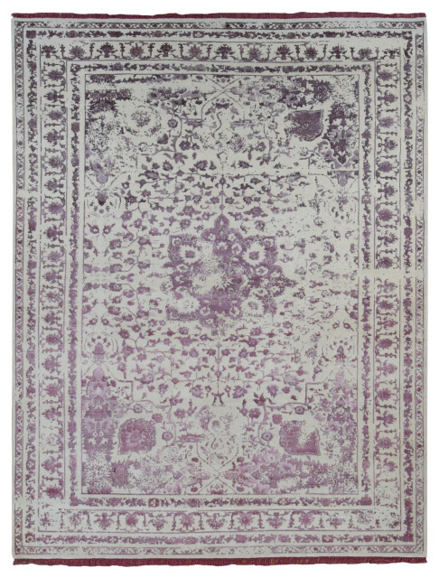 Ivory Wool and Silk Handmade Broken and Erased Persian Design Rug 9'2 ...