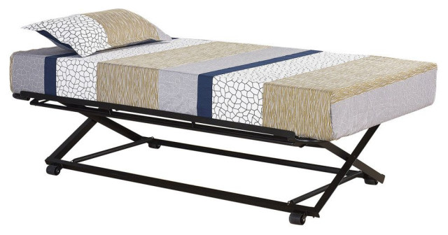Tiverton 17"H Pop-Up Trundle High Riser Bed Frame, Black Metal, 39 ...
