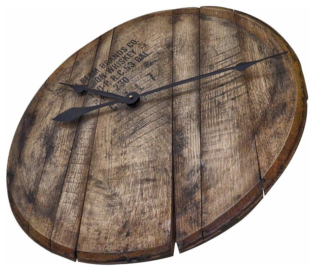 Distiller Used Bourbon Whiskey Barrel Head Clock - Rustic - Wall Clocks ...