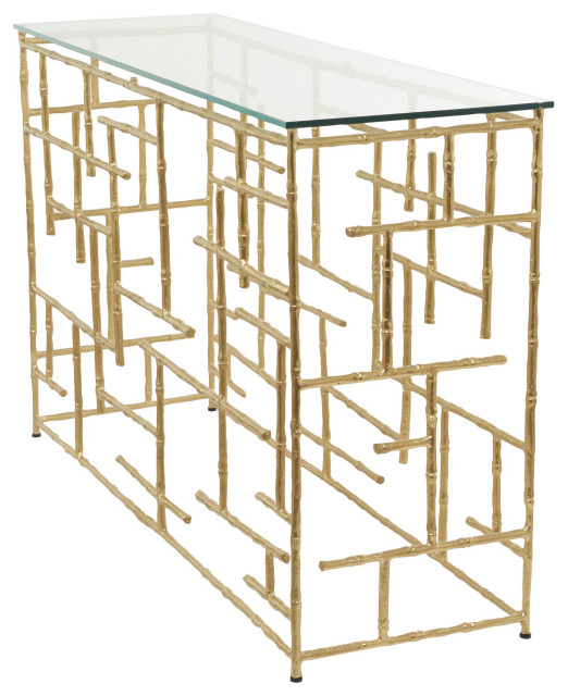 Contemporary Console Table, Unique Grid Shaped Gold Aluminum Base ...