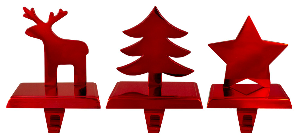 3-Piece Metallic Red Christmas Stocking Holders - Modern - Christmas ...
