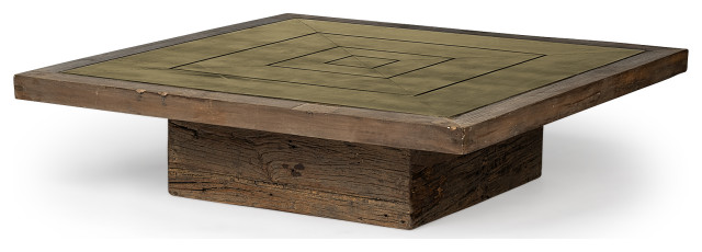 HomeRoots Square Solid Wood Table and Base Coffee Table, 50.0L x 50.0W ...