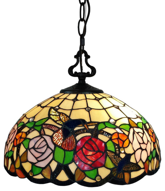 Tiffany Style 2 Light Hummingbirds Pendant Lamp 16" Wide - Tropical ...