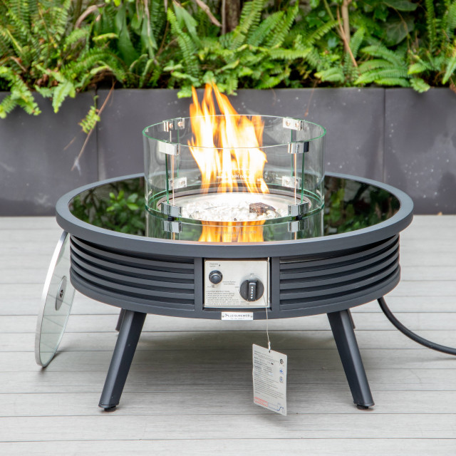 Leisuremod Walbrooke Patio Round Fire Pit Table With Aluminum Slats ...