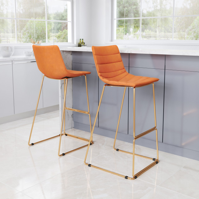 Adele Bar Chair (Set of 2) Orange & Gold - Contemporary - Bar Stools And Counter Stools - by ...