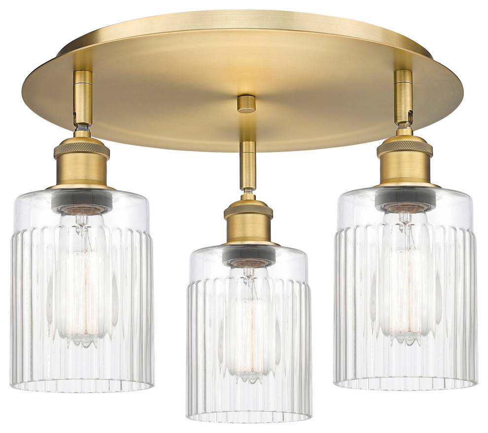 Hadley-3 Light 16" Flush Mount-Brushed Brass, Clear Glass Shade ...