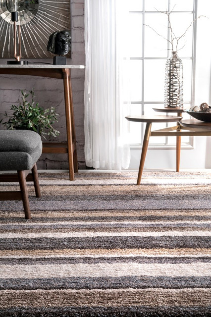 Hand-Tufted Striped Shaggy Plush Shag Rug, 6'x9' - Contemporary - Area ...
