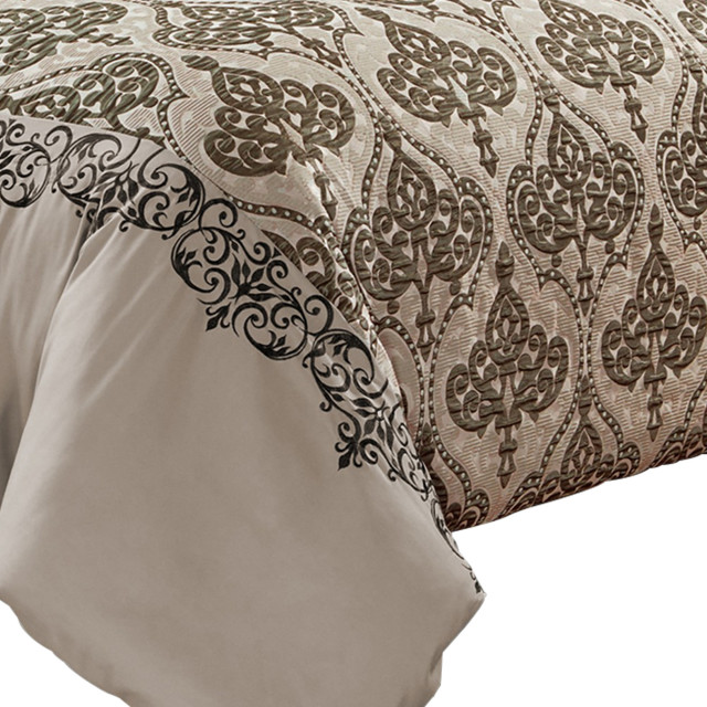 14 Piece Queen Polyester Comforter Set with Jacquard Print Design ...