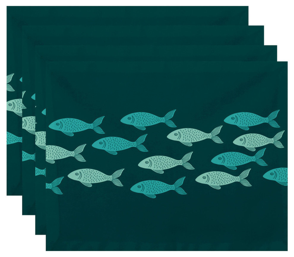 18"x14" Fish Line, Animal Print Placemat, Set of 4 - Beach Style ...