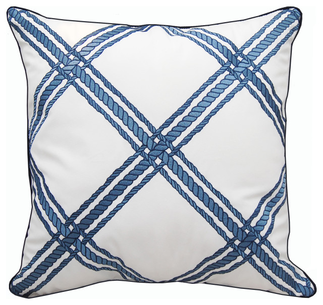 Rope Lattice Embroidered Indoor/Outdoor Pillow - Beach Style - Outdoor ...