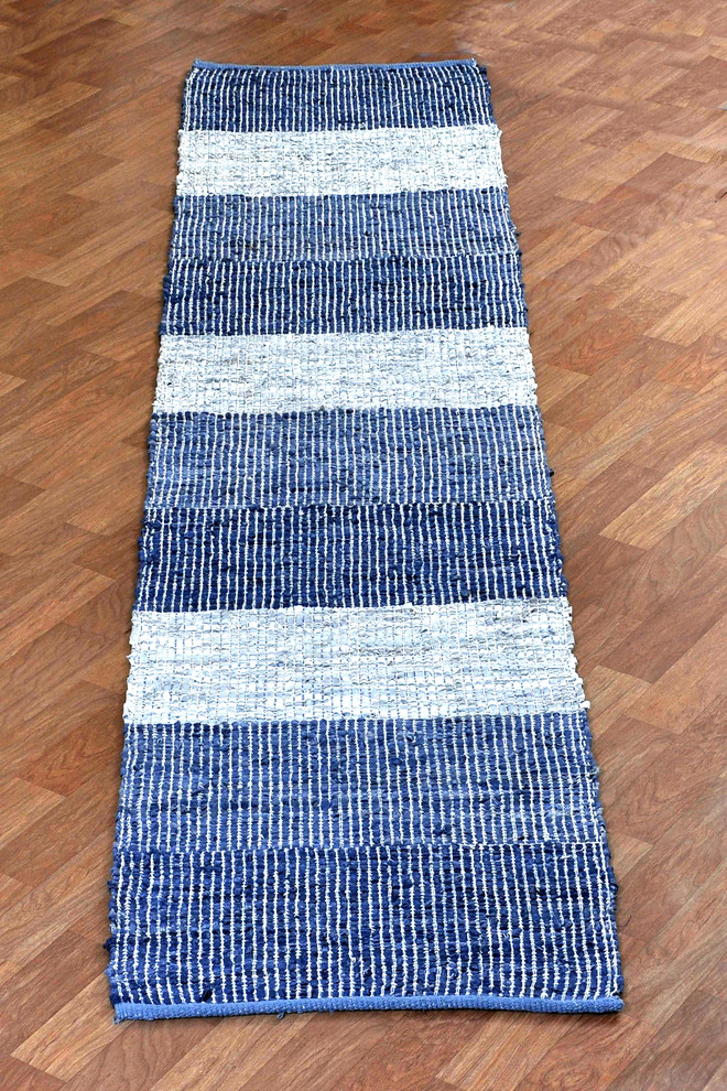Blue Matador Leather Chindi Rug - Contemporary - Hall And Stair Runners ...