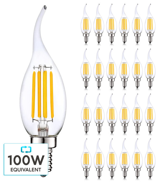 Luxrite Candle LED Bulb 800LM 3500K 7W Dimmable E12 Flame Tip 24 Pack ...