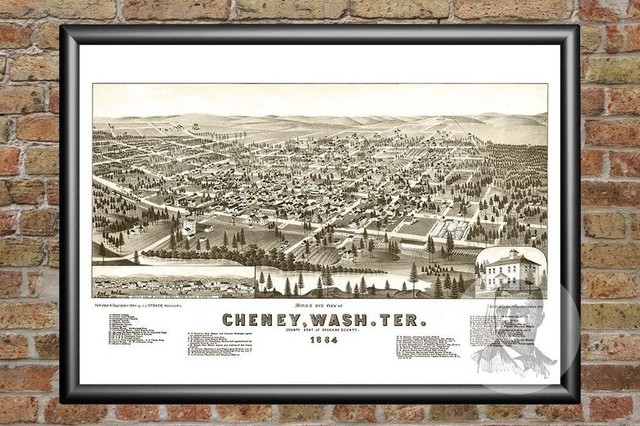 Old Map of Cheney Washington 1884, Vintage Map Art Print, 12"x18 ...